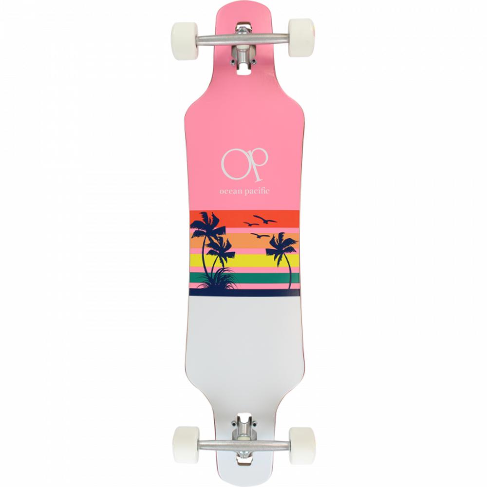 Ocean Pacific Sunset Pink/White 39" Drop Through Longboard – Longboards USA